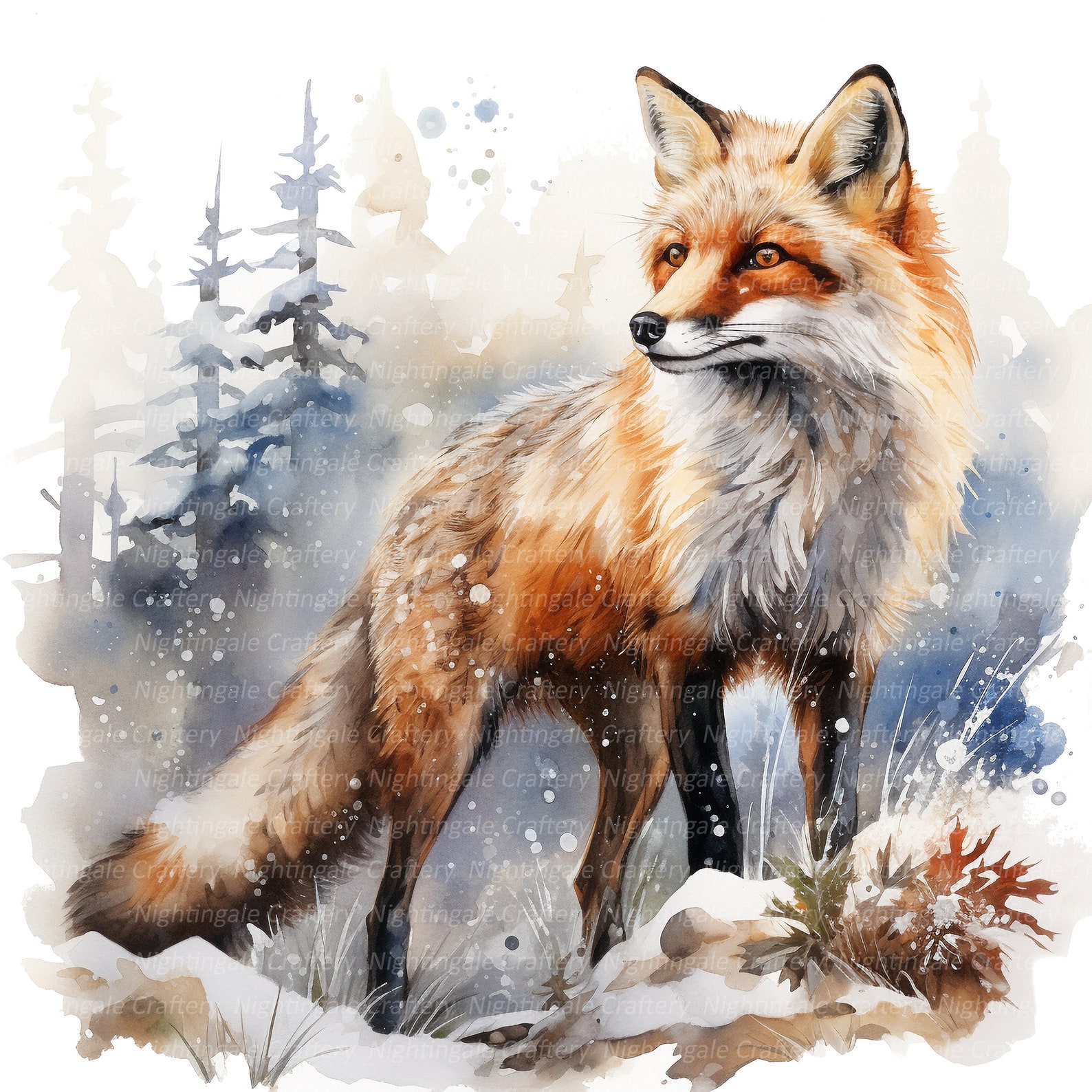 12 Fox in Winter Clipart, Printable Watercolor Clipart, High Quality ...
