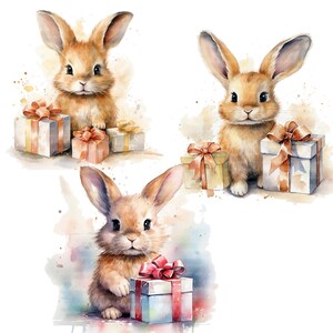 14 Bunny and Gifts Clipart, Rabbit Clipart, Printable Watercolor ...