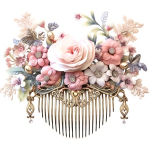 10 Floral Comb Clipart, Vintage Comb, Printable Watercolor Clipart ...