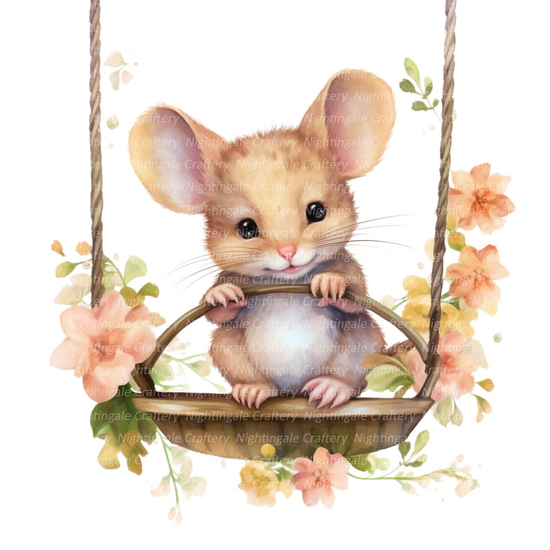 Baby Mouse Swing Clipart Printable Watercolor Clipart 10 - Etsy