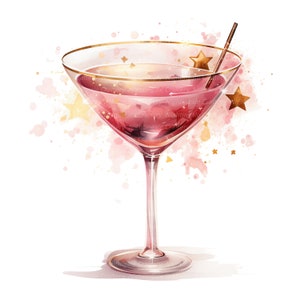 8 Pink Cocktails Clipart, Adorable Cocktails, Printable Watercolor ...