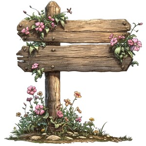 20 Wooden Signs Clipart, Floral Road Sign, Printable Watercolor Clipart ...