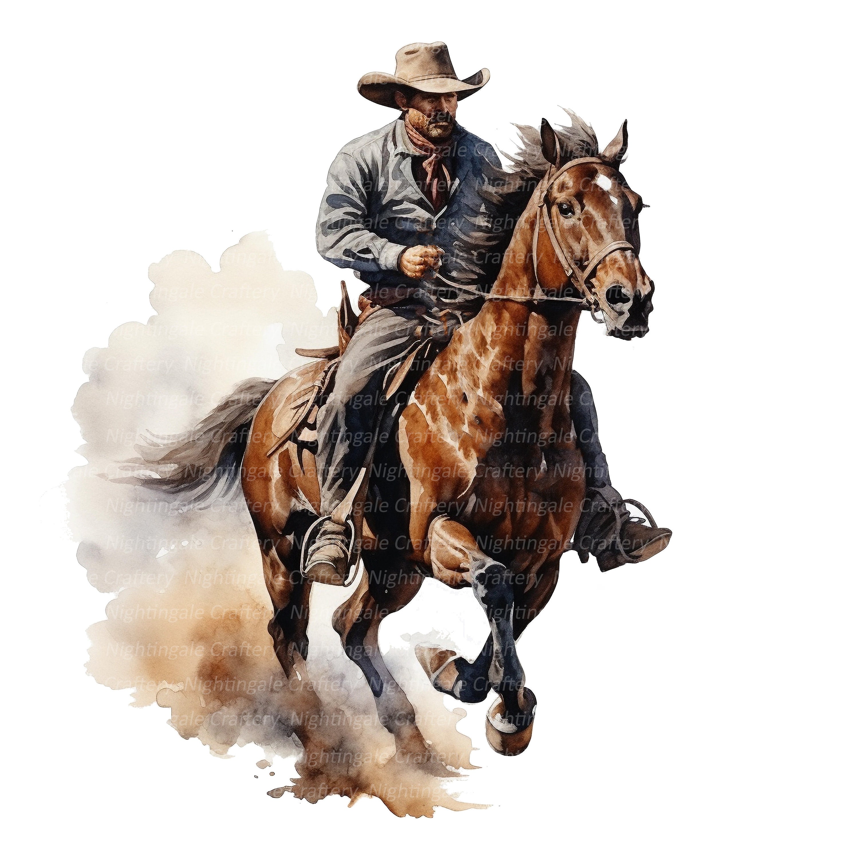12 Cowboy Clipart, Wild West Cowboy, Printable Watercolor Clipart, High ...