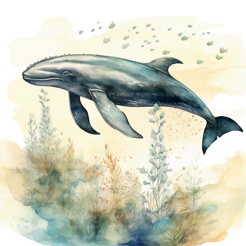 10 Whale Clipart, Blue Whale Poster, Printable Watercolor Clipart, High ...