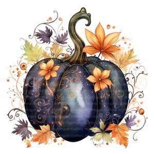 12 Dark Boho Pumpkin Clipart, Halloween, Printable Watercolor Clipart ...