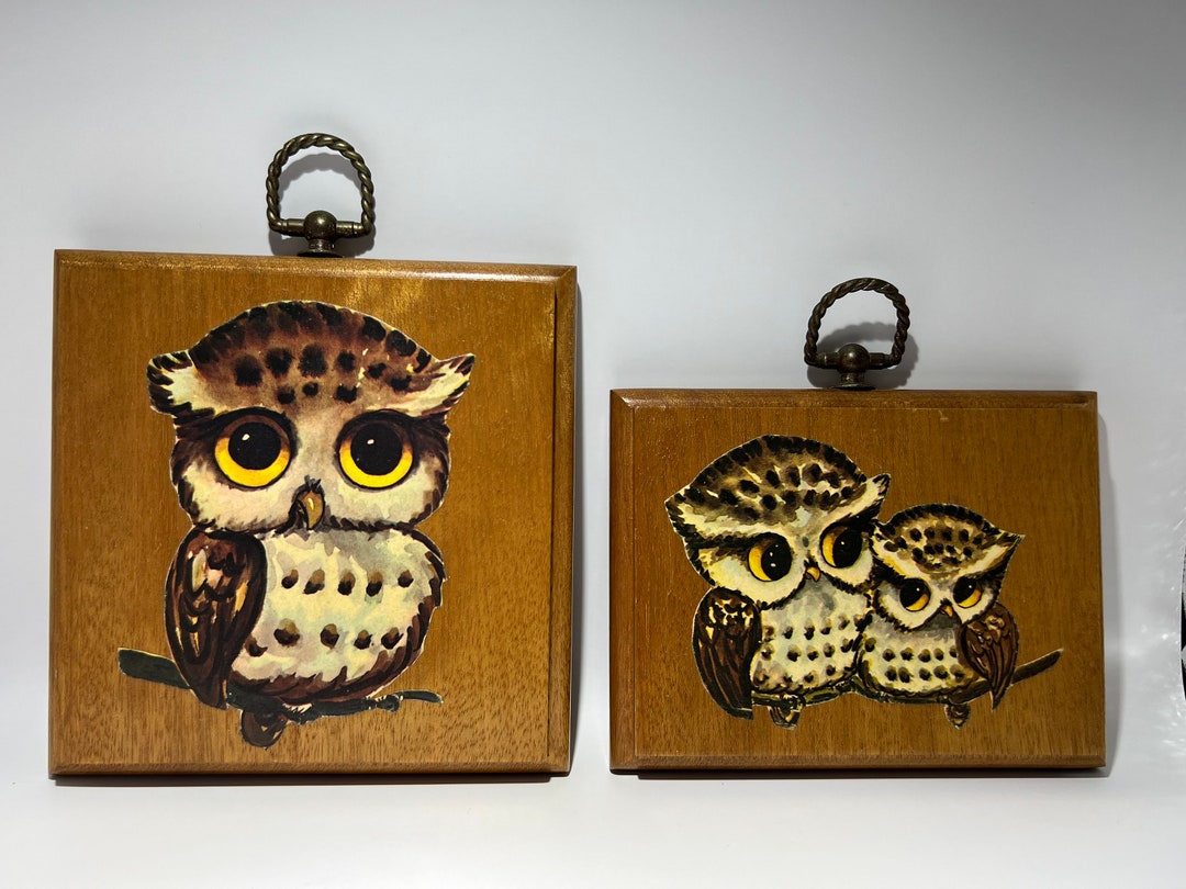 Vintage 2 Owl Wood Hanging Wall Plaques - Etsy