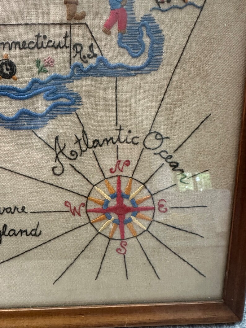 Vintage Needlepoint Map. East Coast - Etsy