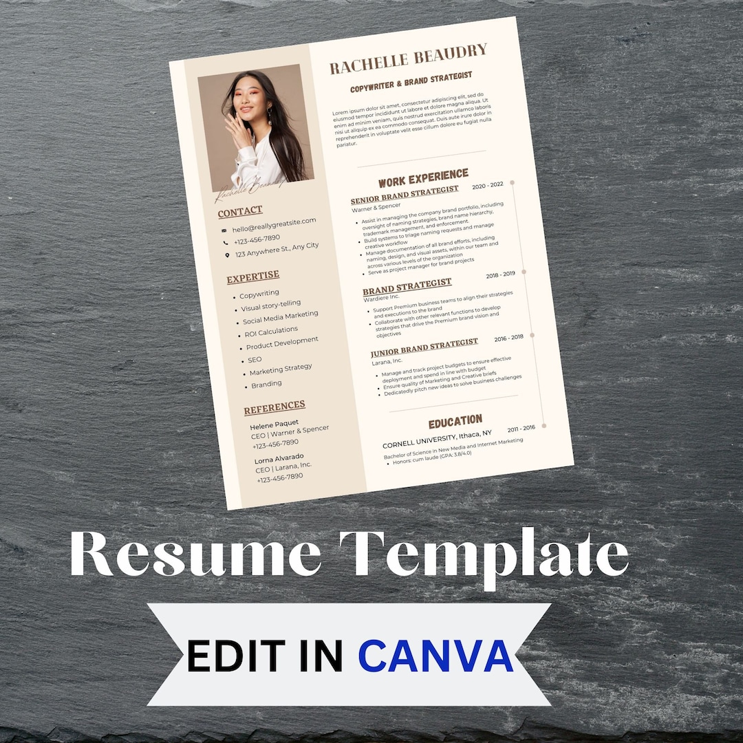 Resume Template With Photo, Professional Digital Resume, Canva Template ...