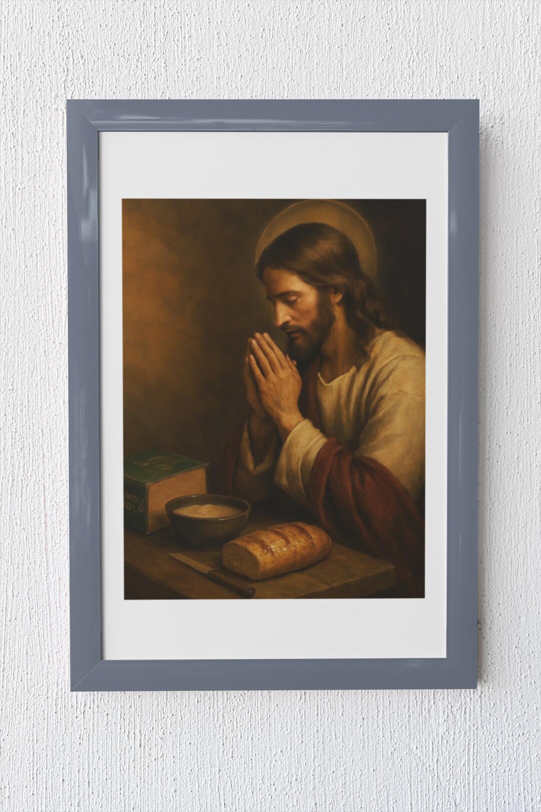 Jesus Praying With Bread and Bible, Digital Wall Art Prints, Rustic ...