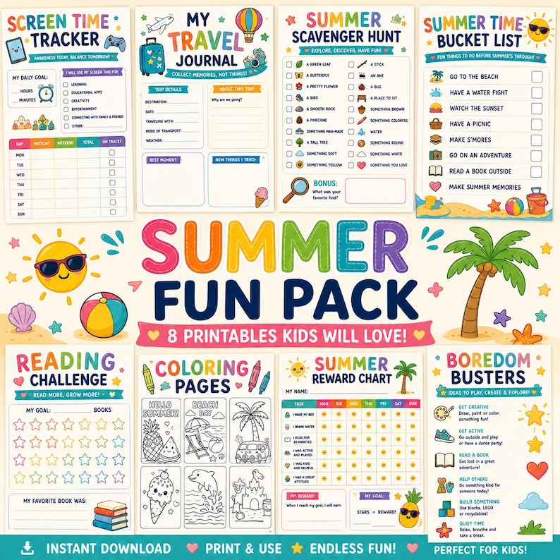 Summer Activity Bundle for Kids, Printable Summer Games, Reading ...
