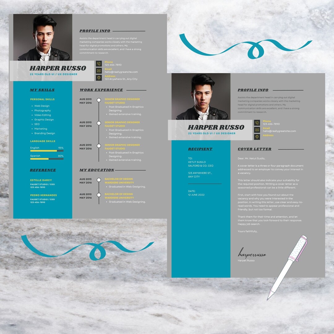 Resume Template With Photo, Professional Digital Resume, Canva Template ...