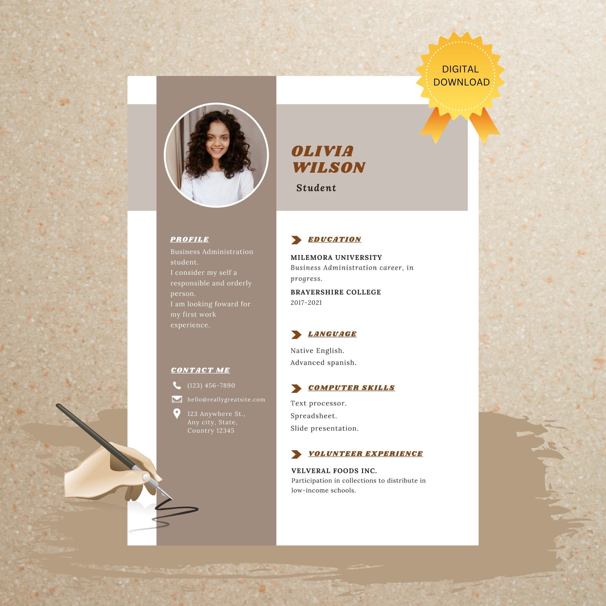 Student Resume Template With Photo, Professional Digital Resume, Canva ...