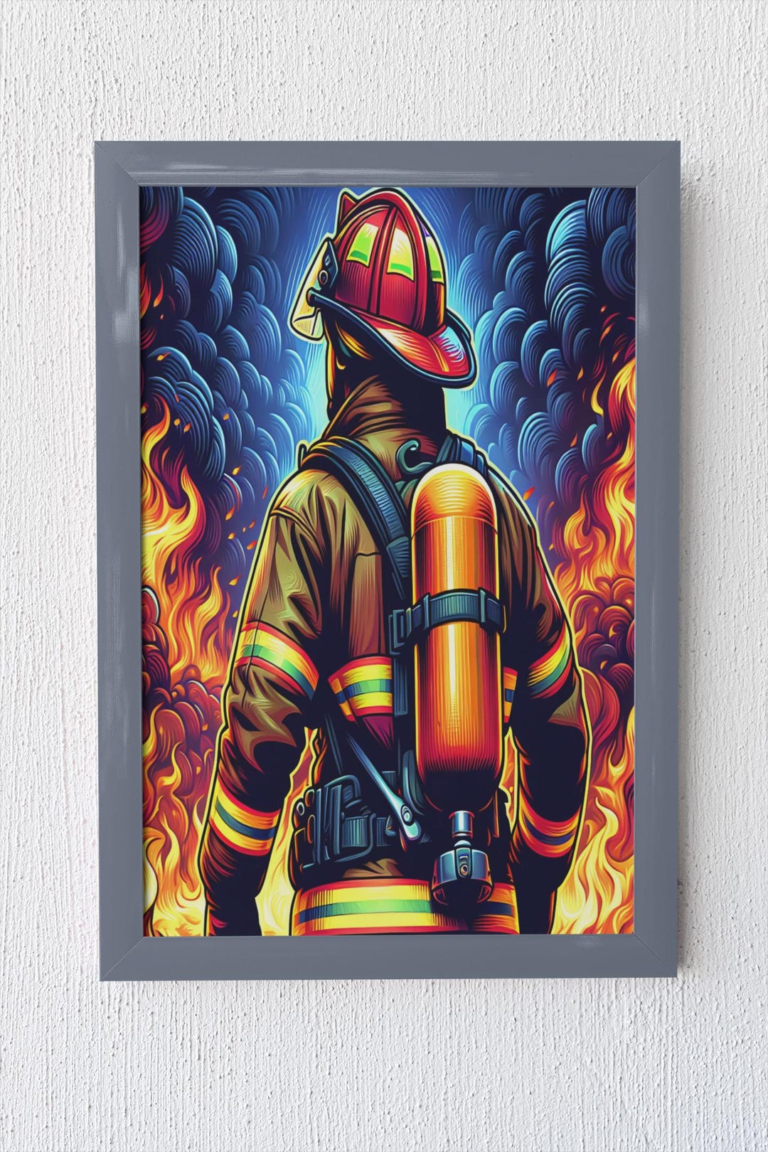 Firefighter Wall Art Print – Bold Fireman Digital Download, Heroic ...
