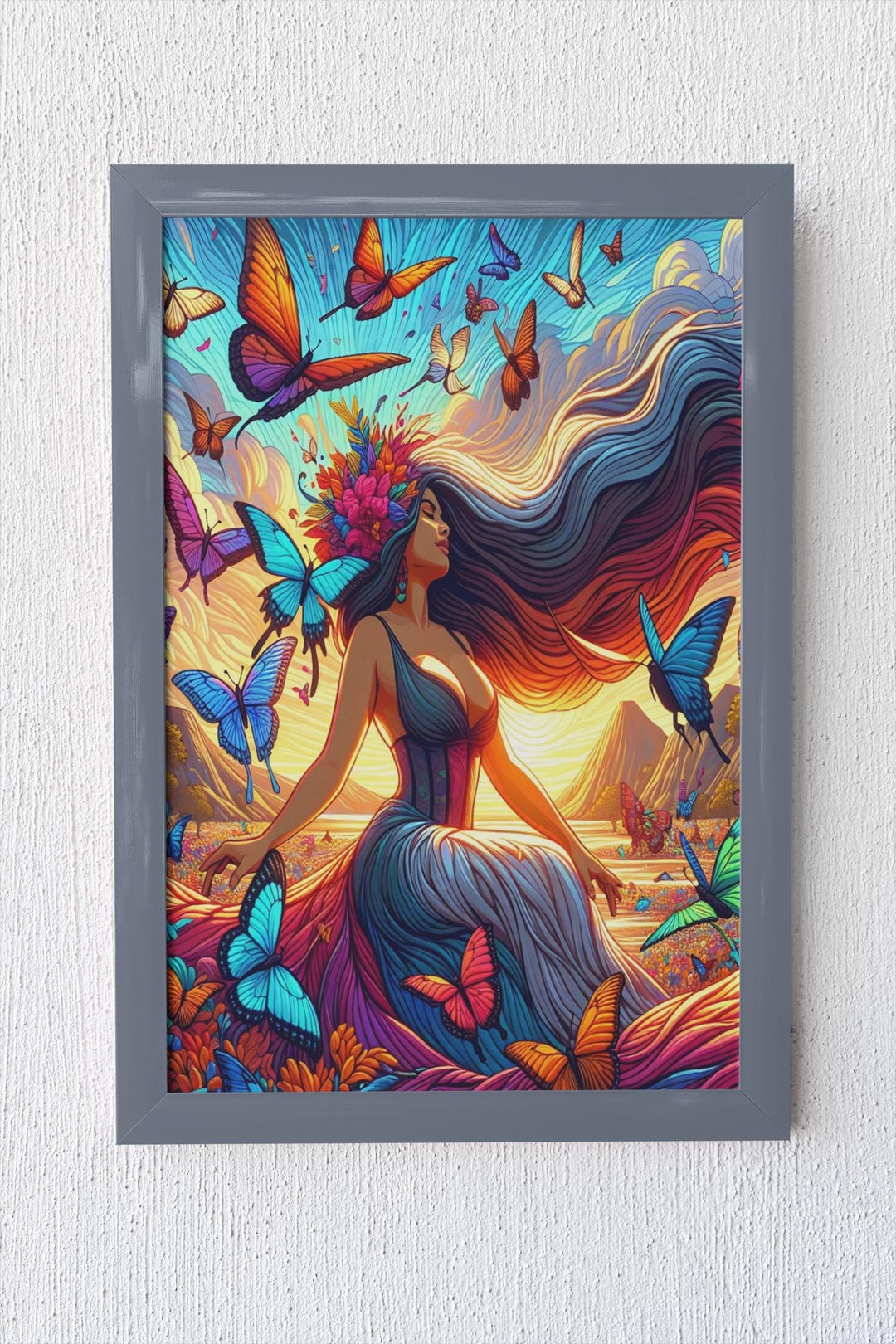 Colorful Psychedelic Love Digital Wall Art, Surreal Embrace Digital ...