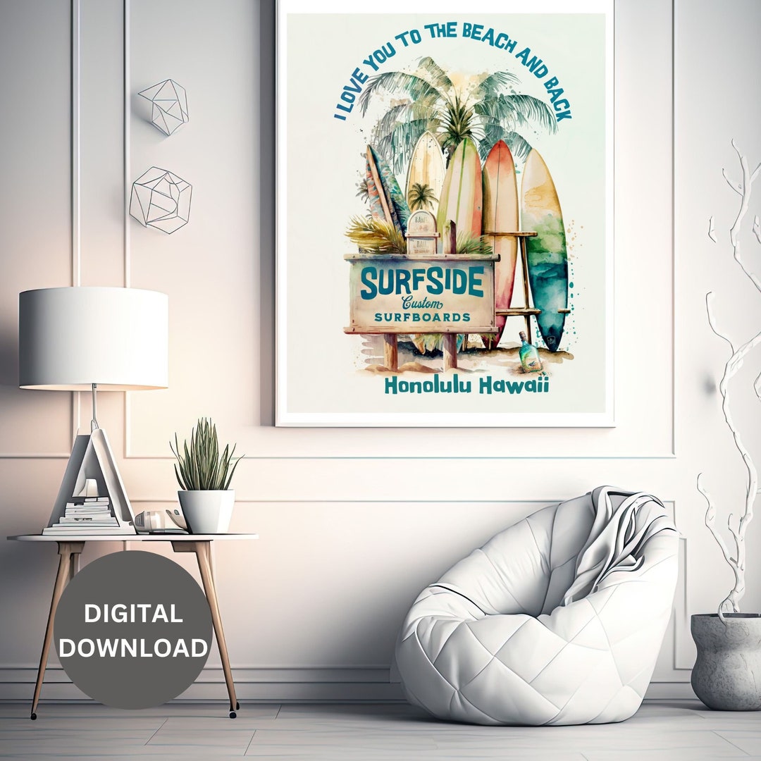 Digital Wall Art With "surf Side" , Wall Art for Home Decor, Custom ...