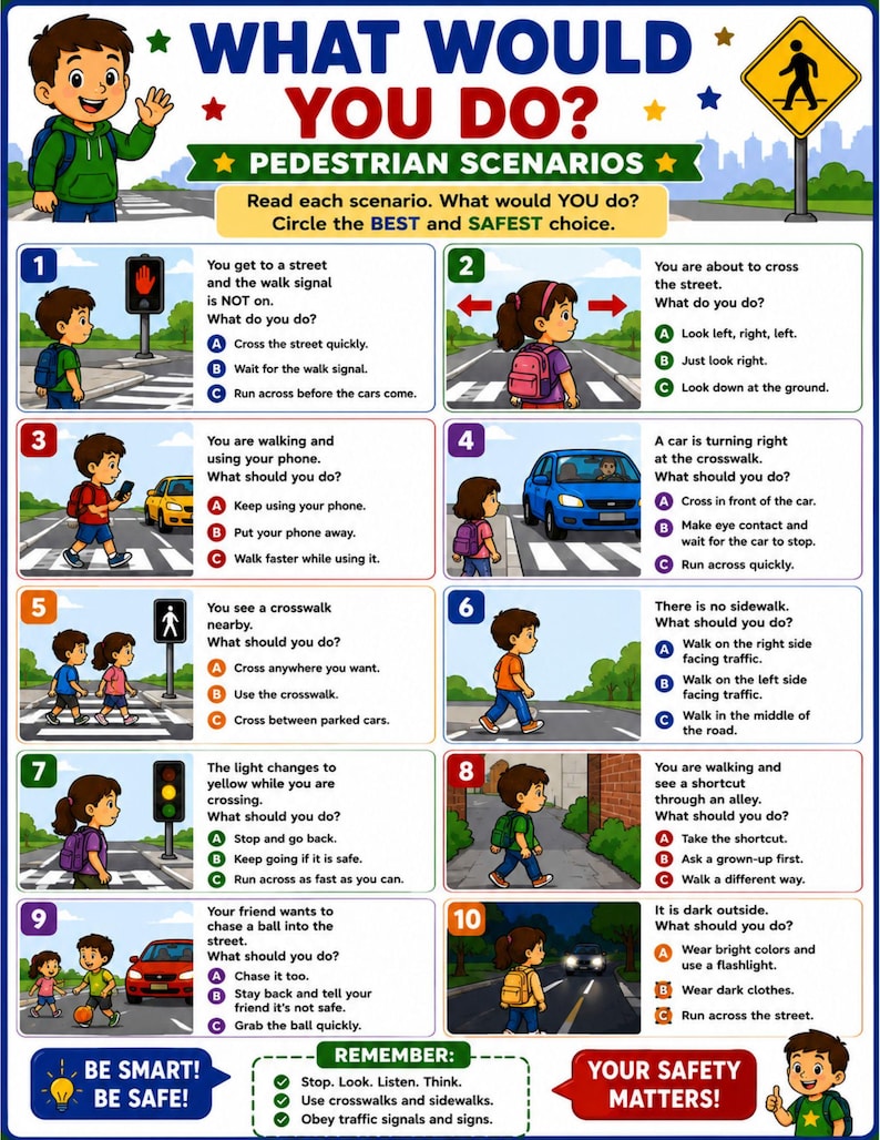 Pedestrian Safety Bundle for Kids, Traffic Safety Worksheets, Crosswalk ...