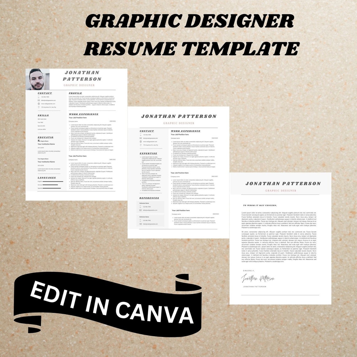Graphic Designer Resume (3) Page Templates With Photo, Professional ...