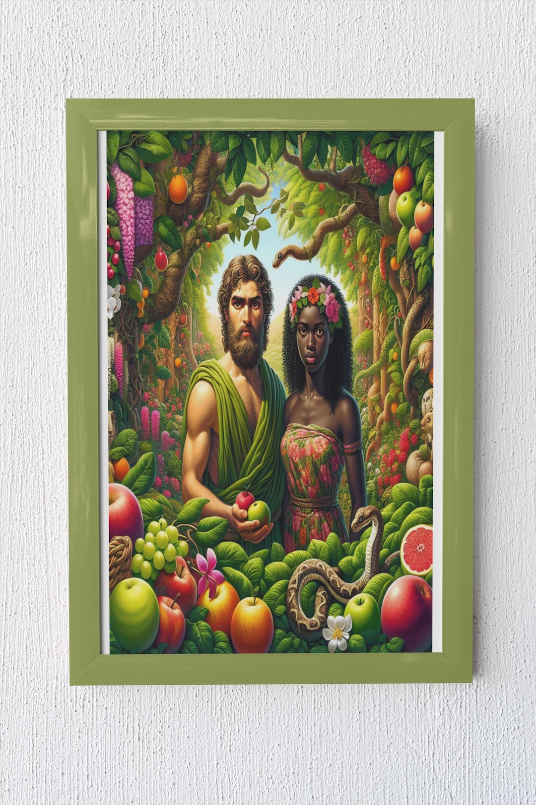 Adam and Eve Garden of Eden Digital Wall Art Prints | Colorful Biblical ...