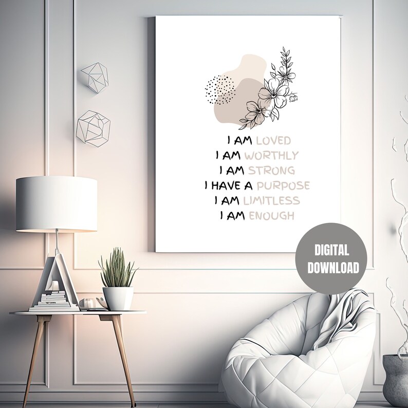 I Am Loved Self-love Positive Affirmation Printable Wall Art, Botanical ...