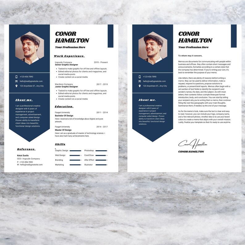 Resume Template With Photo, Professional Digital Resume, Canva Template ...