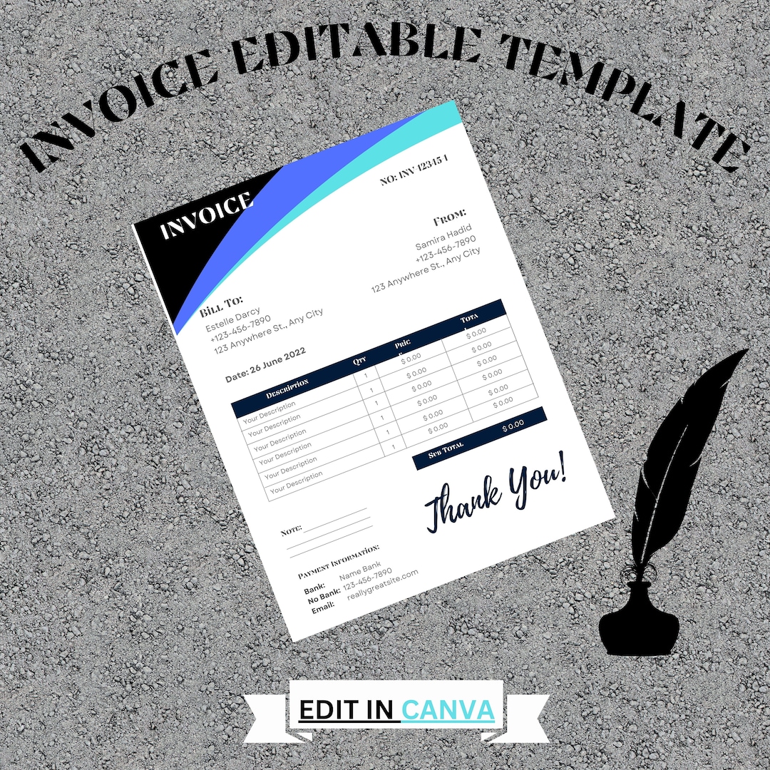Digital Editable Invoice, Edit in Canva, Business Editable Invoice ...