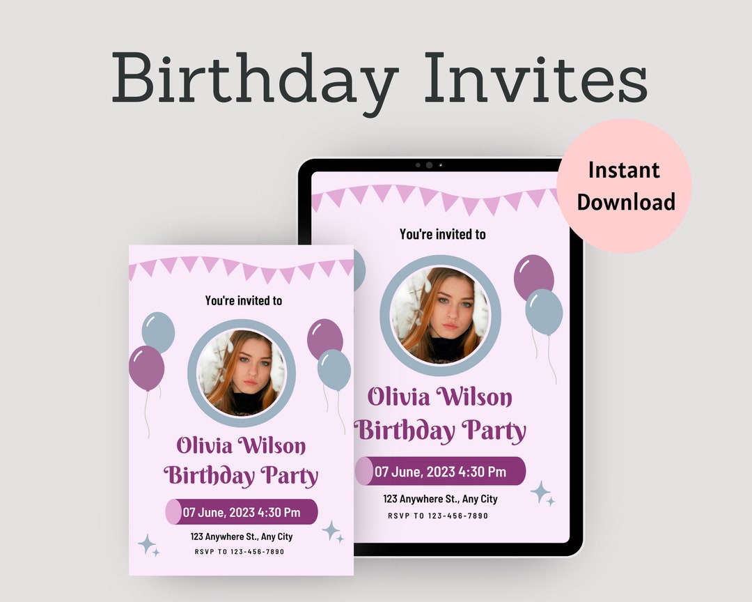 Birthday Invitation Birthday Invitation Canva Template Editable ...