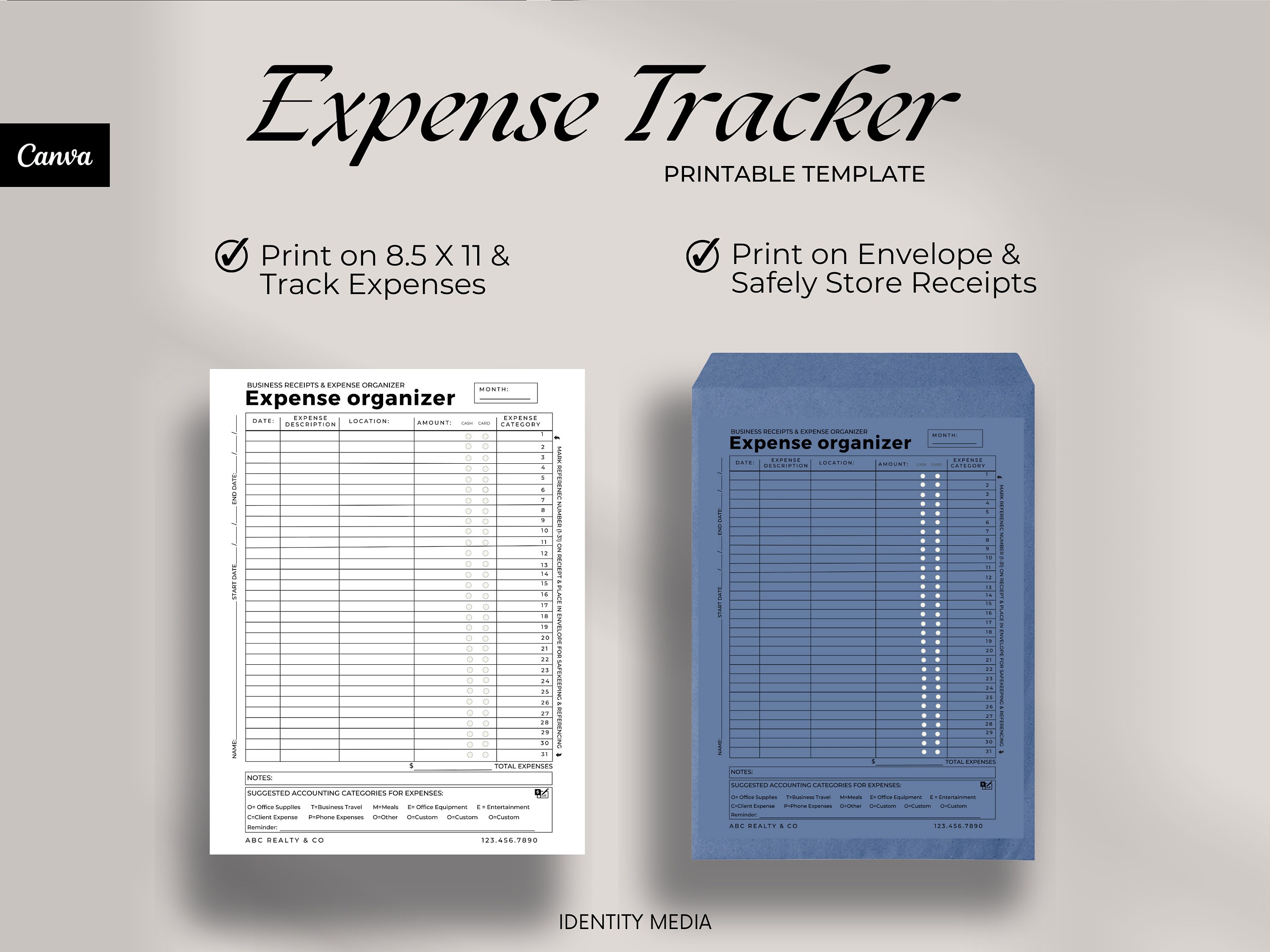 Expense Tracker Template, Receipts, Business, Real Estate (canva) - Etsy