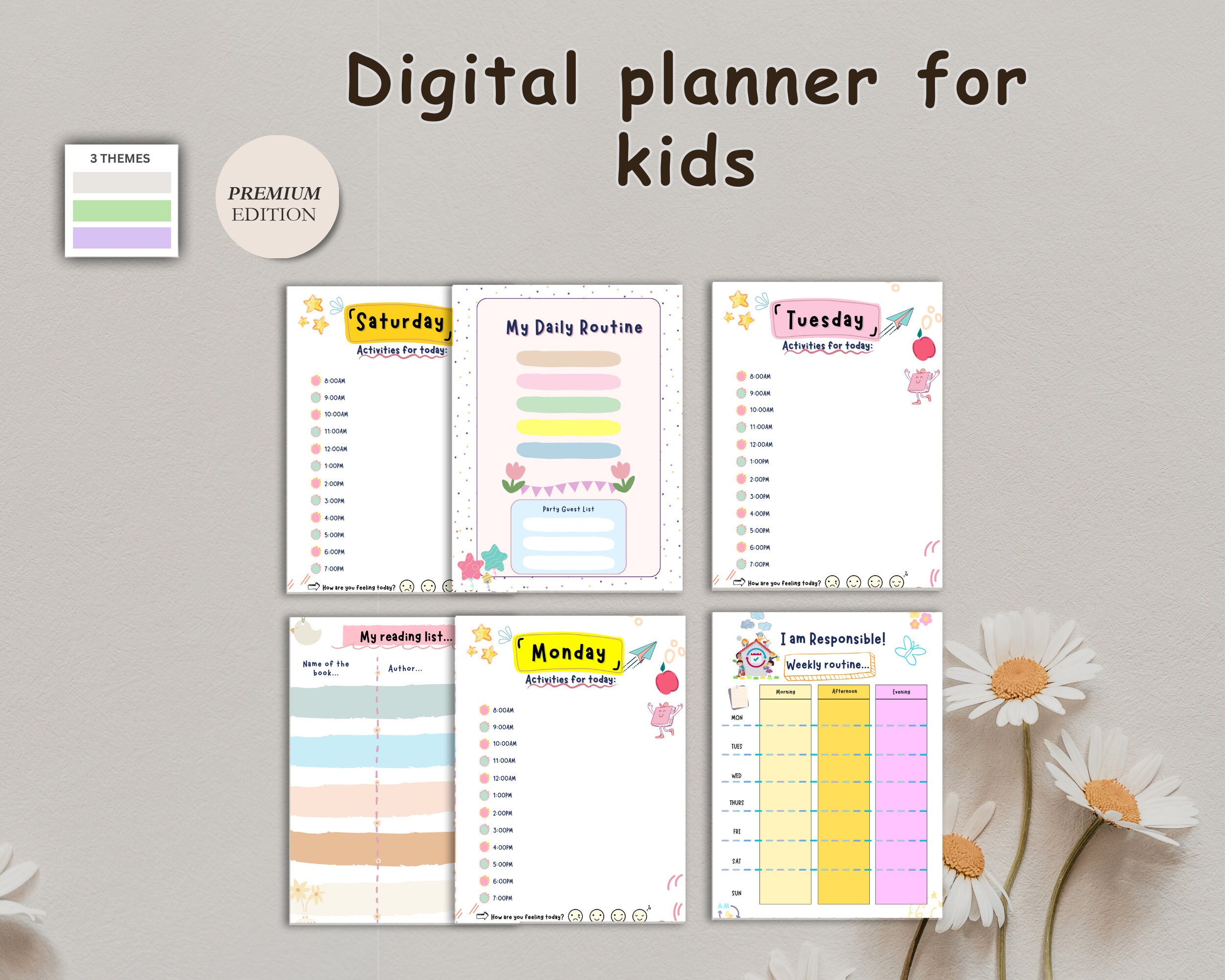 Printable Digital Kids Planner, Printable Planner, Children's Organizer ...