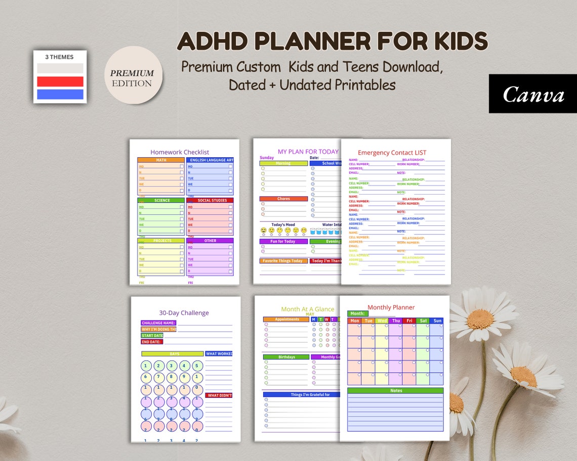 Colorful ADHD Planner for Kids, Weekly Planner, Visual Schedule ...