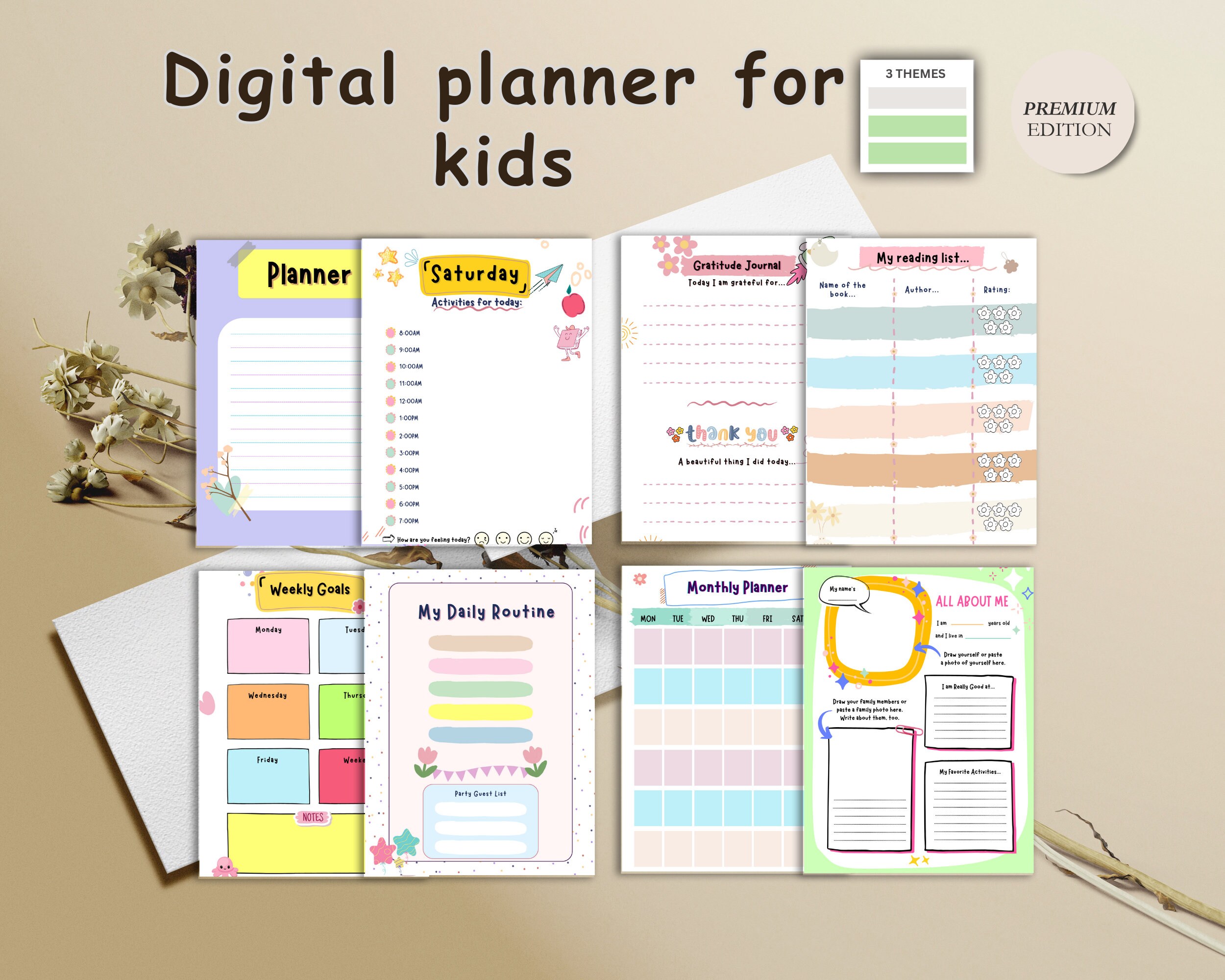 Printable Digital Kids Planner, Printable Planner, Children's Organizer ...