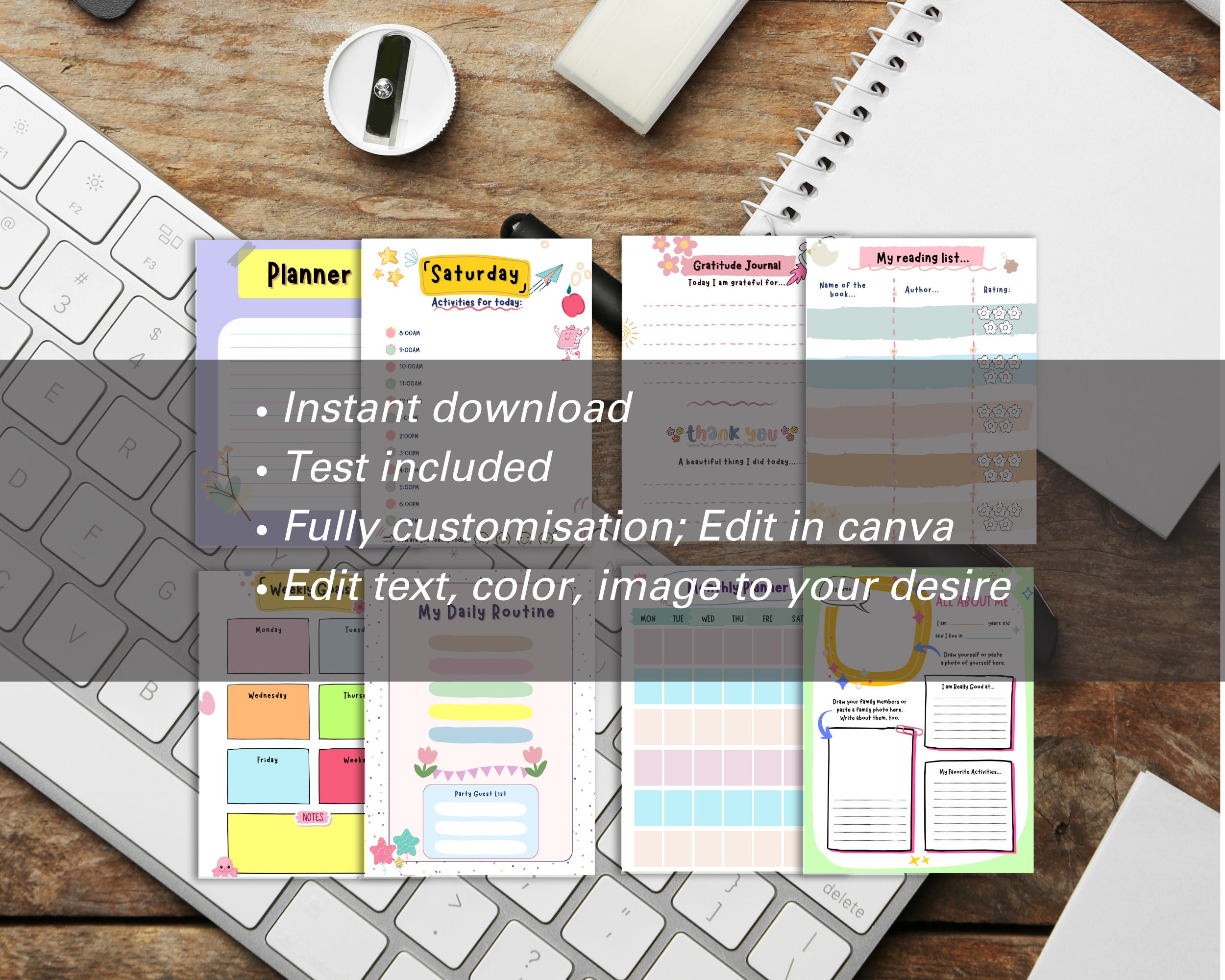 Printable Digital Kids Planner, Printable Planner, Children's Organizer ...