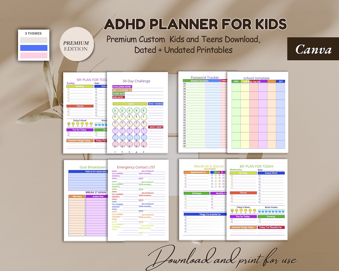 Colorful ADHD Planner for Kids, Weekly Planner, Visual Schedule ...
