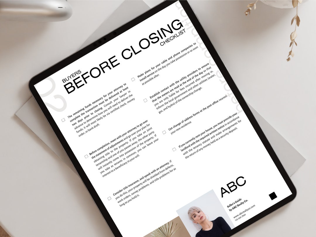 Buyers Before Closing Checklist, Realtor Client Checklist, Buyer's ...