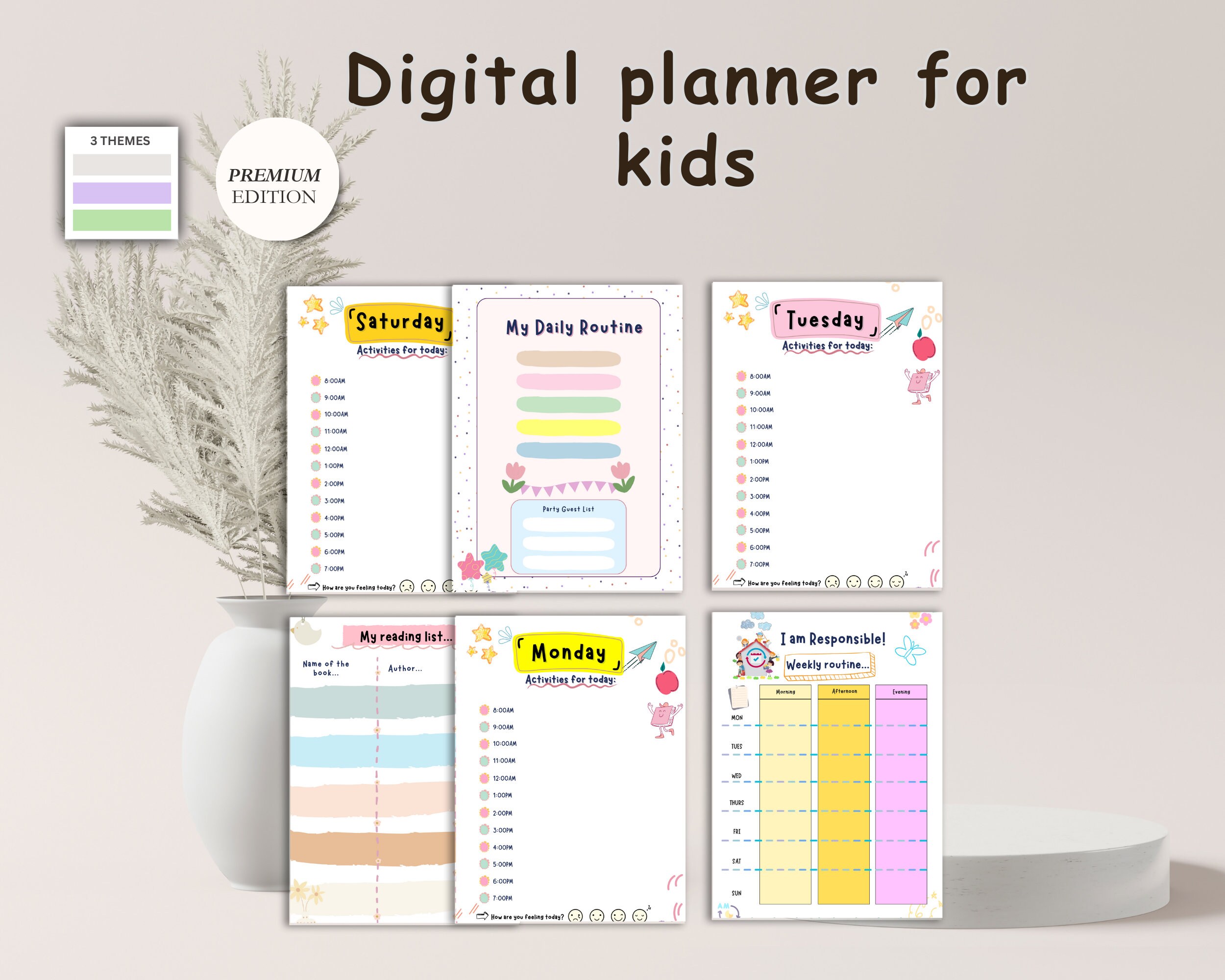 Printable Digital Kids Planner, Printable Planner, Children's Organizer ...
