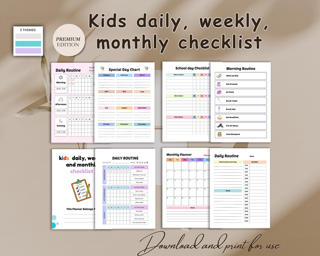 Printable Digital Kids Planner, Printable Planner, Children's Organizer ...