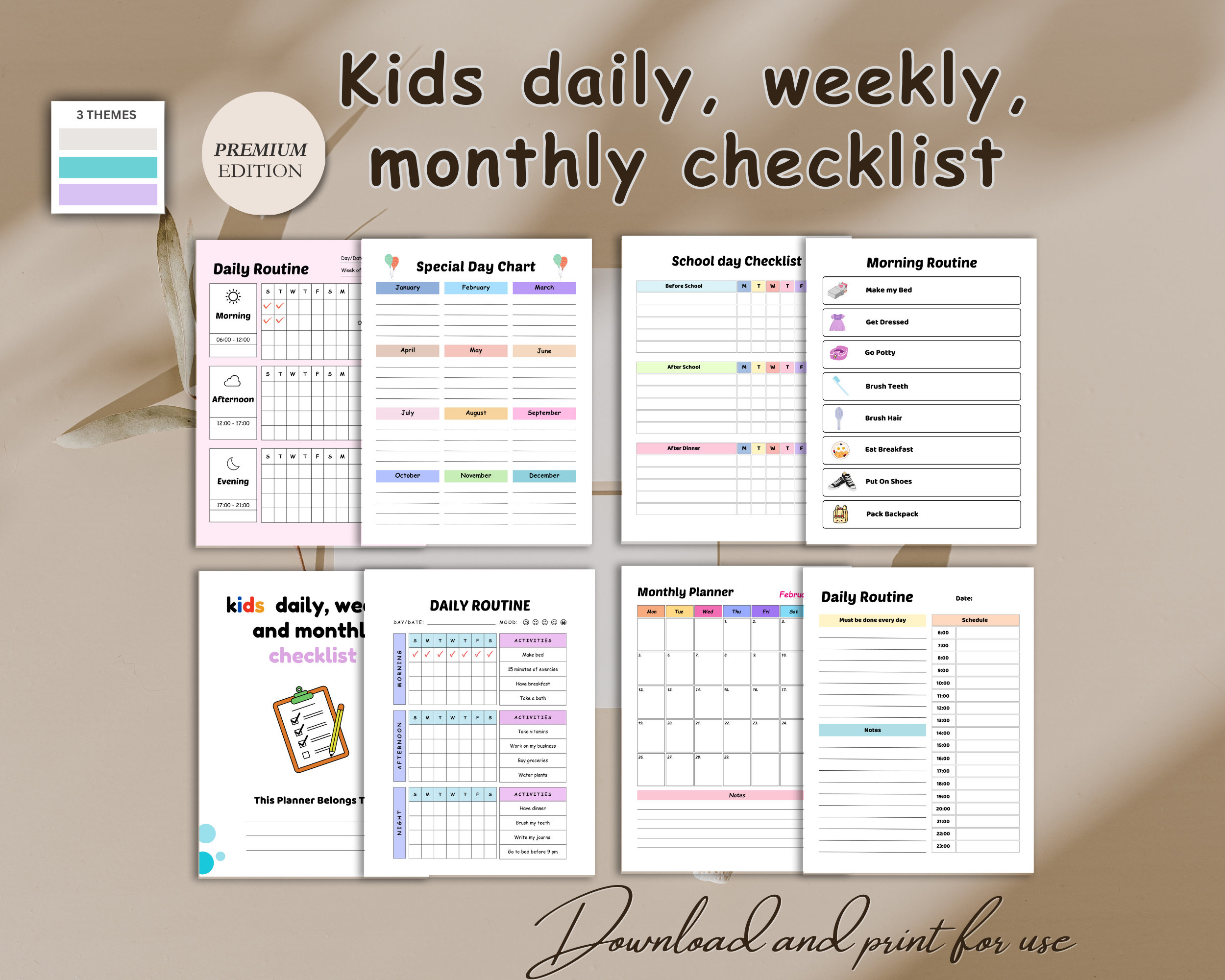 Printable Digital Kids Planner, Printable Planner, Children's Organizer ...