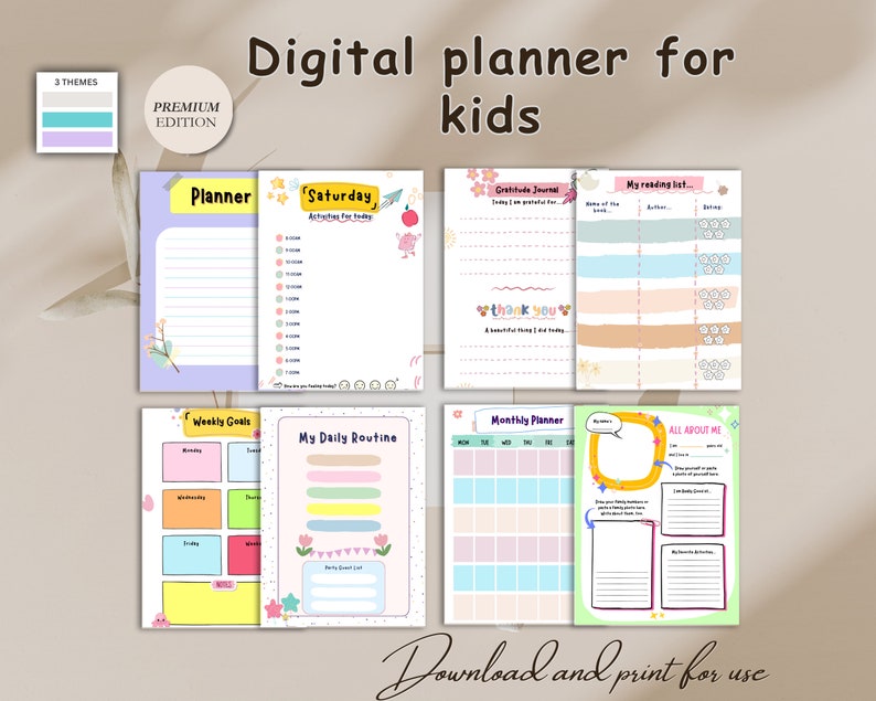 Printable Digital Kids Planner, Printable Planner, Children's Organizer ...