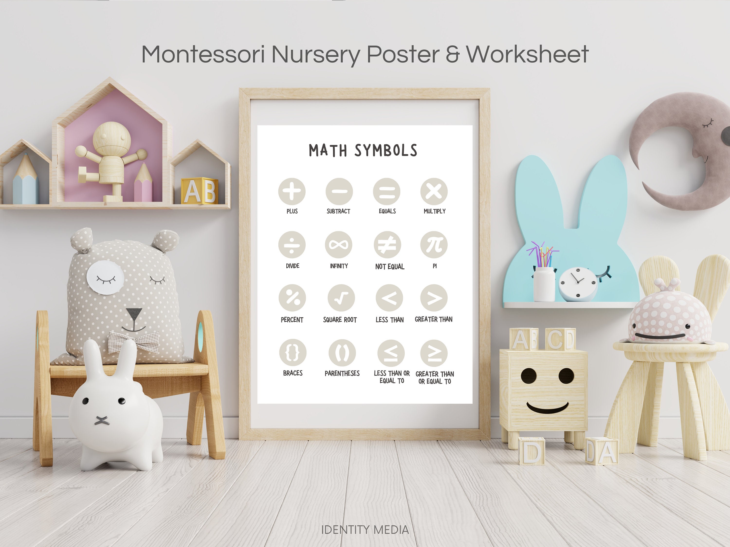 Math Symbols Childrens Poster, Educational Print, Nursery Wall Art for ...