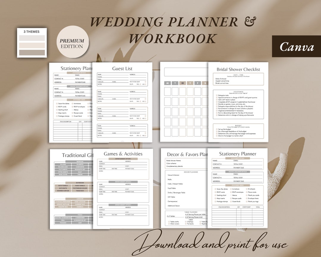 Printable Bridal Shower Planner Wedding Planner, Custom Bridal ...