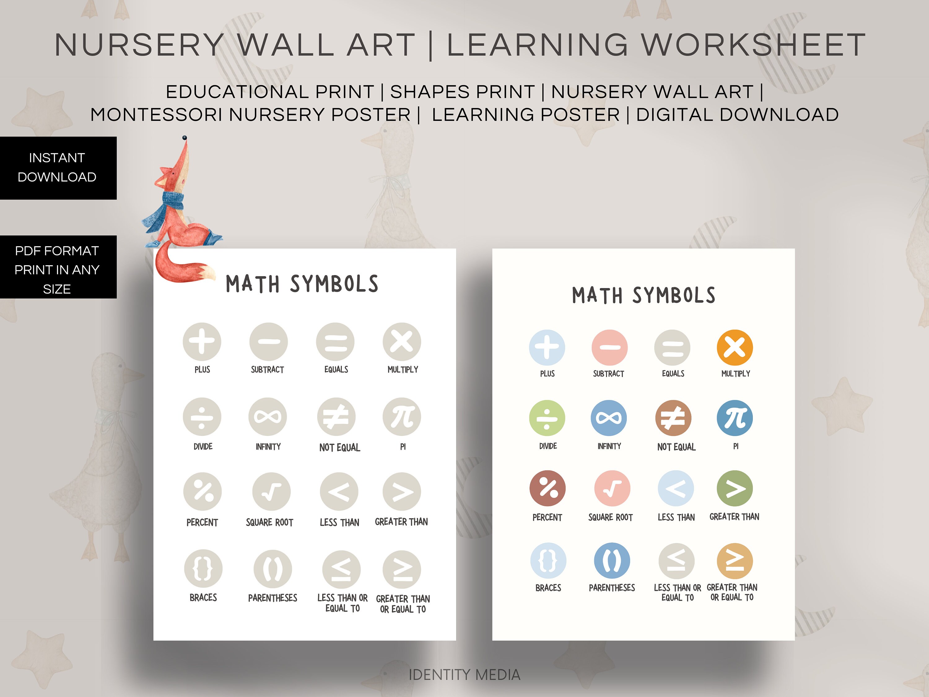 Math Symbols Childrens Poster, Educational Print, Nursery Wall Art for ...