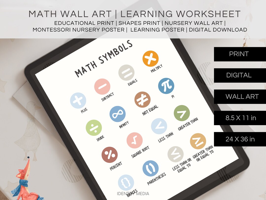 Math Symbols Childrens Poster, Educational Print, Nursery Wall Art for ...
