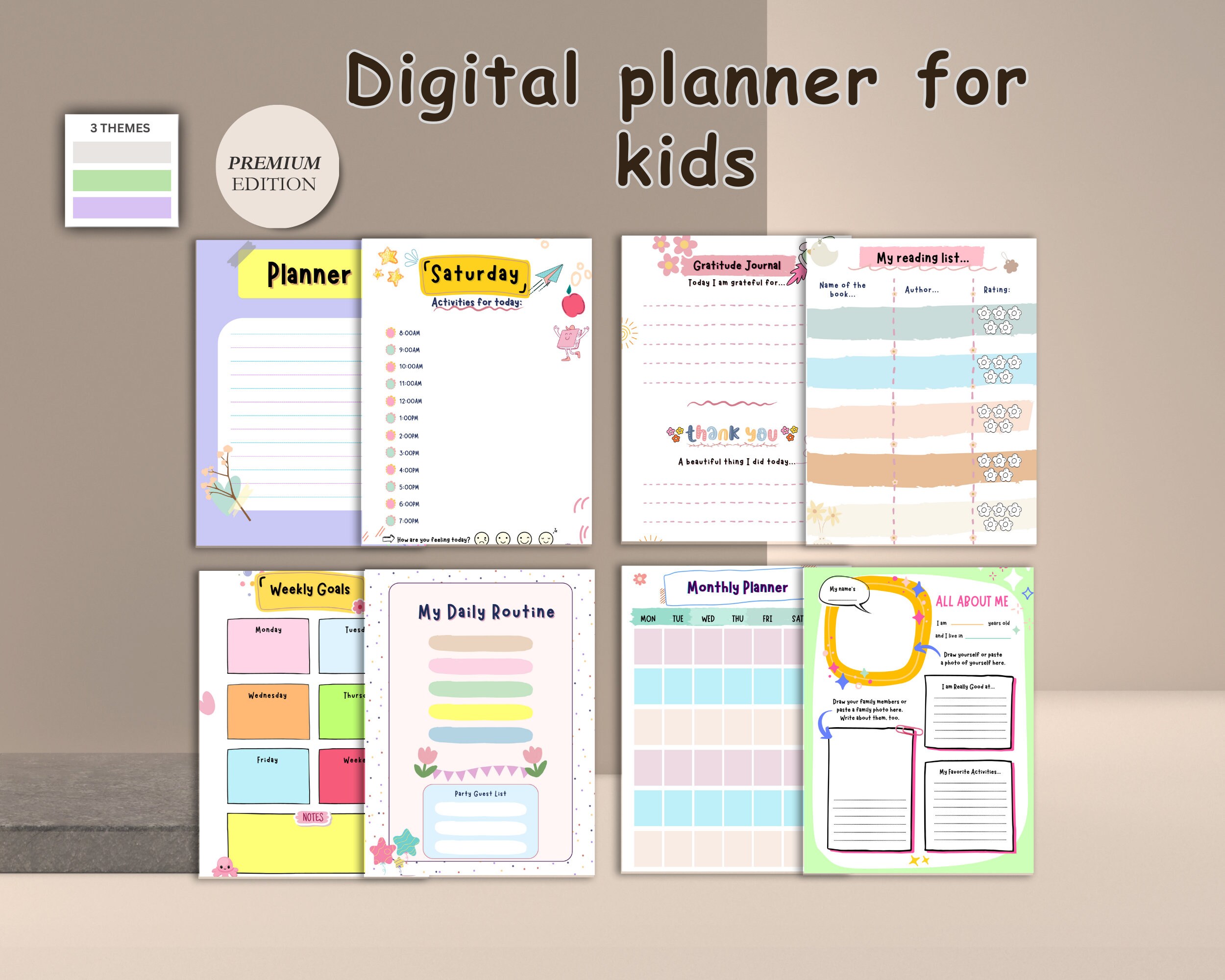 Printable Digital Kids Planner, Printable Planner, Children's Organizer ...
