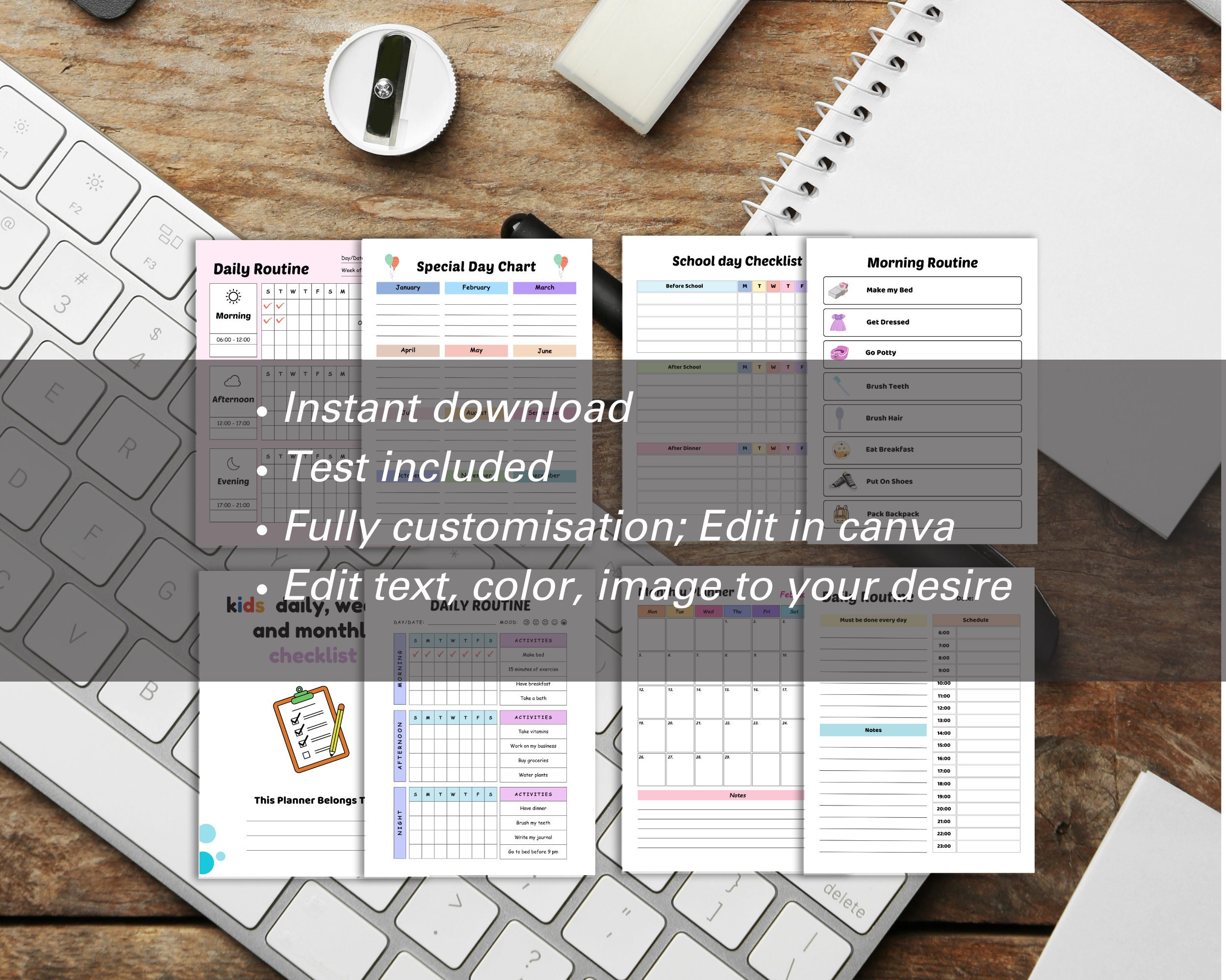 Printable Digital Kids Planner, Printable Planner, Children's Organizer ...