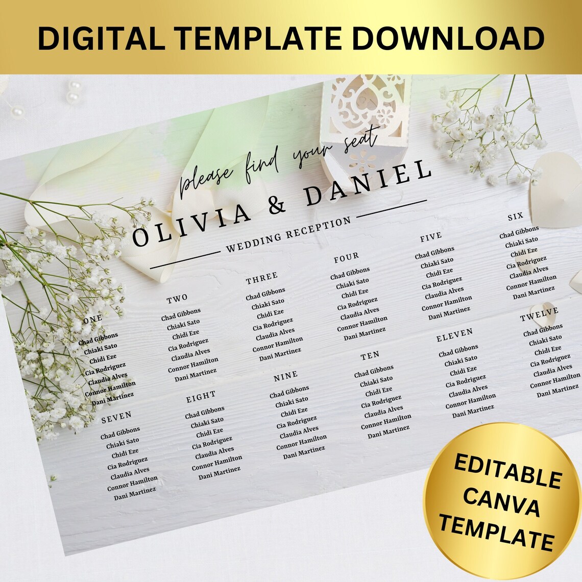 SEATING CHART Template, Digital Seating Chart Template, Editable ...