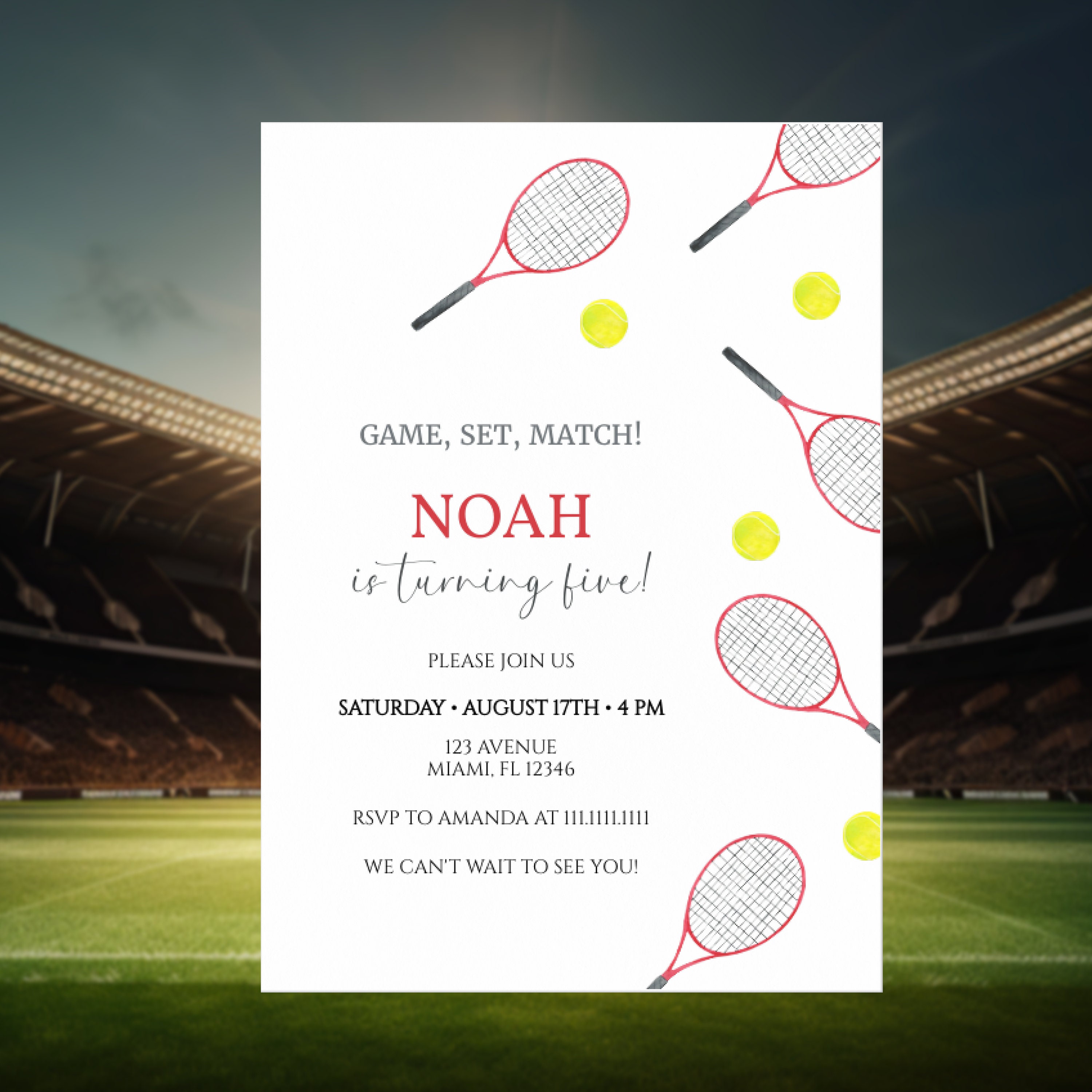 Editable Tennis Birthday Invitation, Tennis Ball Invitation, Tennis ...