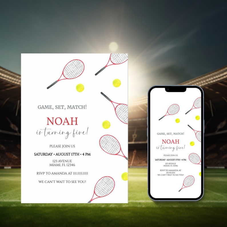 Editable Tennis Birthday Invitation, Tennis Ball Invitation, Tennis ...