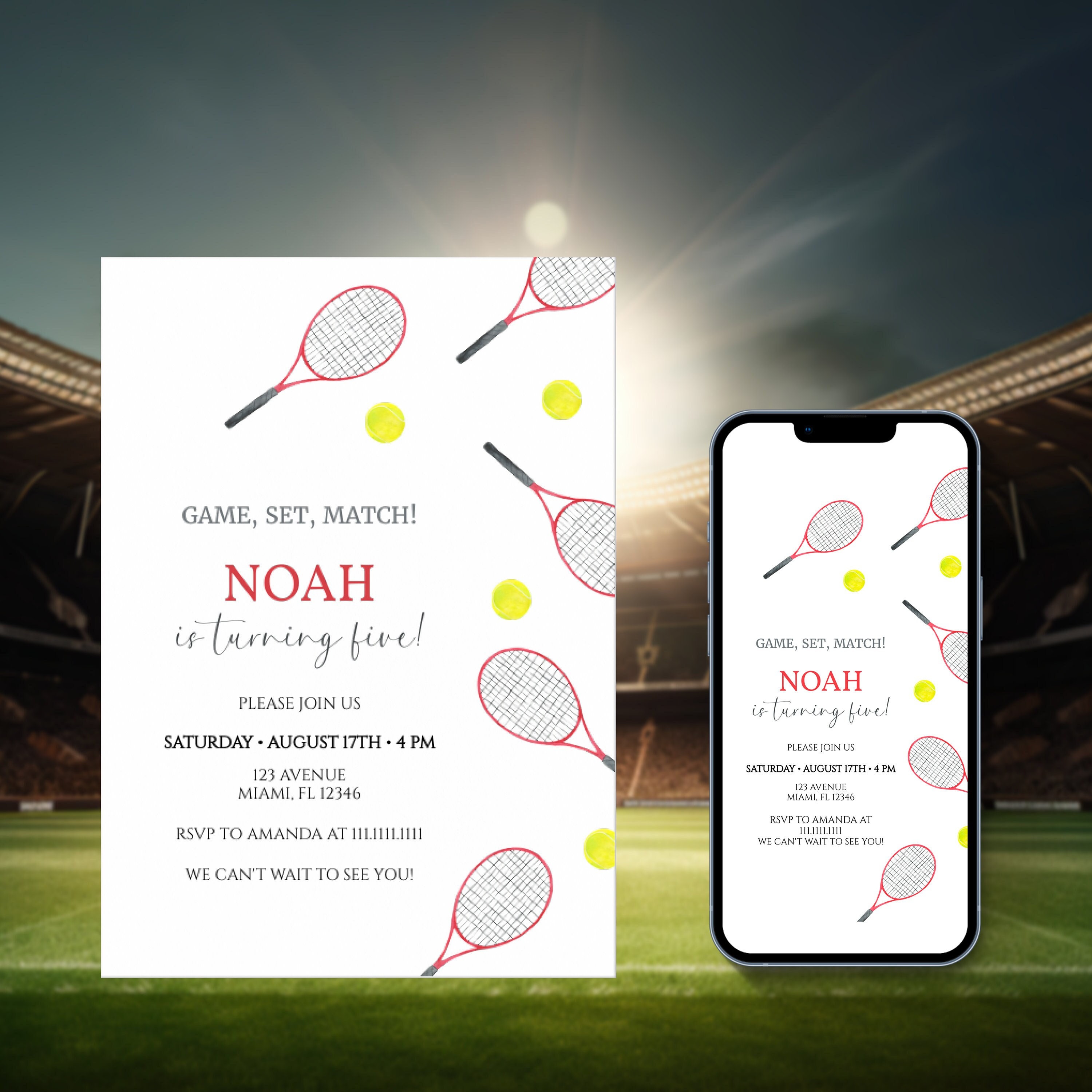 Editable Tennis Birthday Invitation, Tennis Ball Invitation, Tennis ...