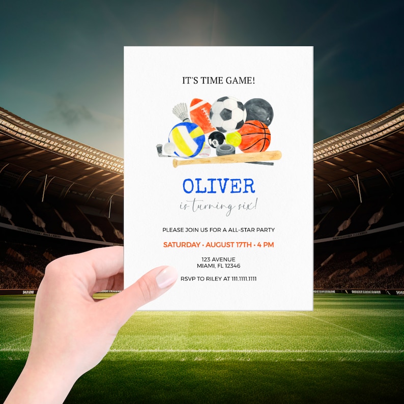Editable Sports Birthday Invitation, Party Invitation, All Star ...