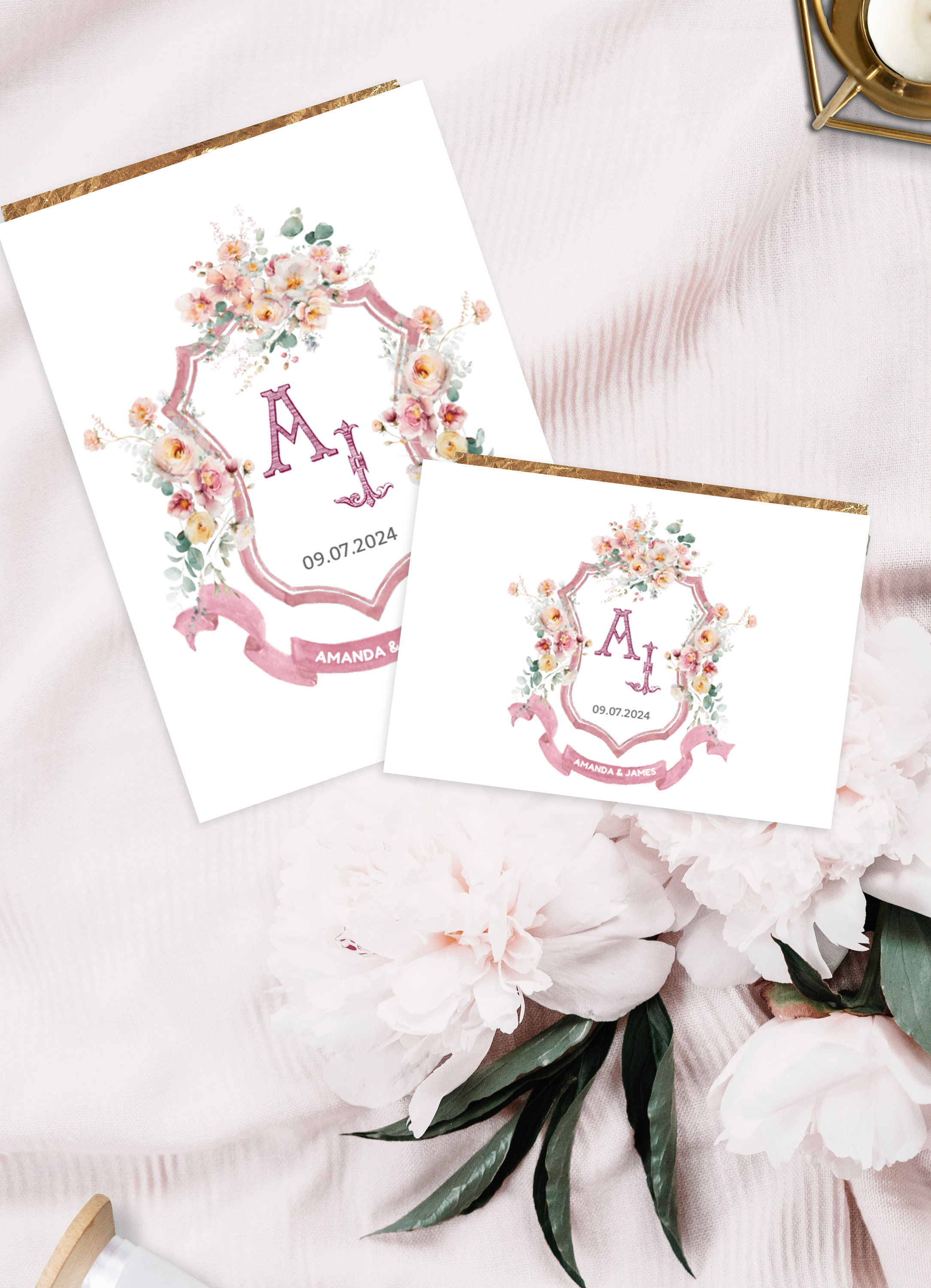 Pink Watercolor Crest, Romantic Wedding Crest, Classic Monogram Crest ...