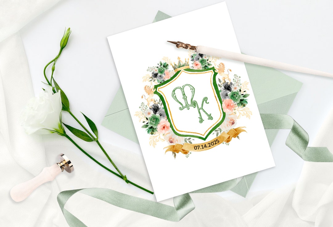 Floral Wedding Crest Template, Editable Wedding Crests, Watercolor ...